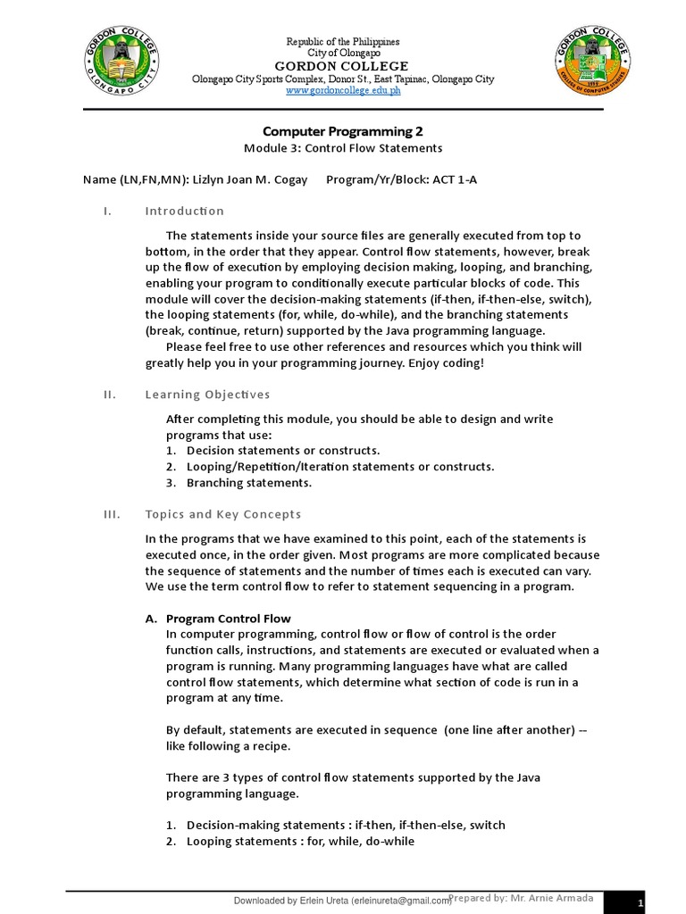 Control Flow in Programming: Decision Making, Looping and Branching Statements in Java | PDF ...