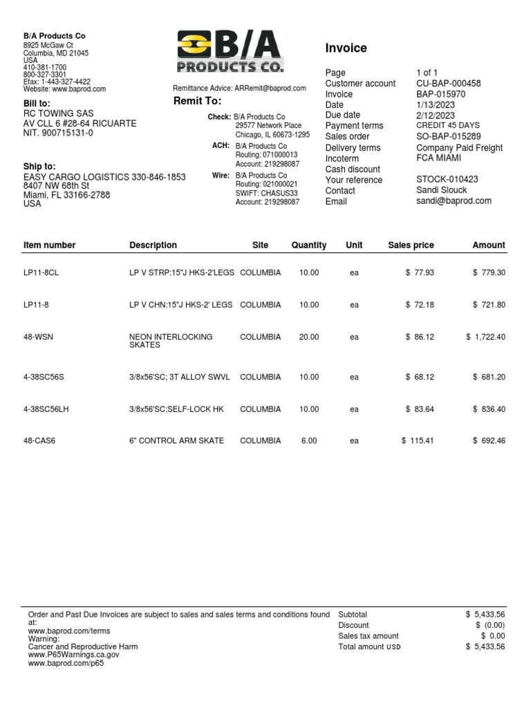 BA PRODUCTS - Invoice - BAP-015970 | PDF | Invoice | Trade