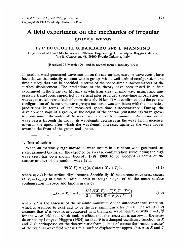 A Field Experiment On The Mechanics of Irregular Gravity Waves | PDF | Waves | Pressure