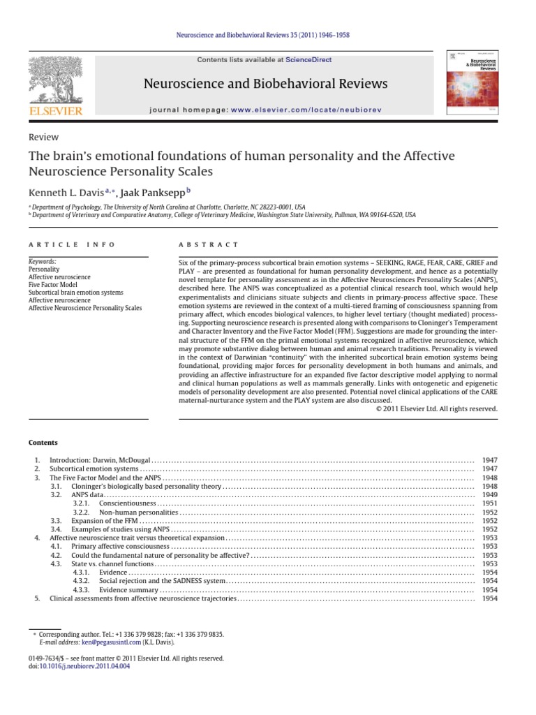 Personality and Neuroscience - Panksepp | PDF | Emotions | Affect ...
