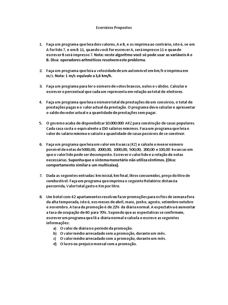 Ppe2022 23 Aula07 Exercícios Propostos 1 | PDF