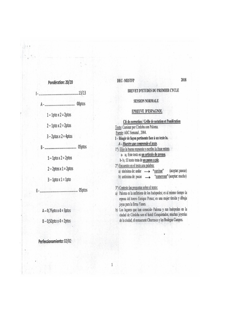 CORRIGE BEPC 2018 Espagnol 5f1879e58afa0 | PDF