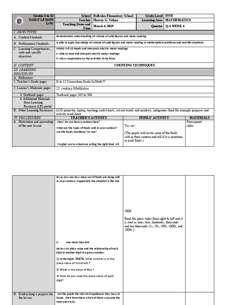 Math 6 DLL COT | PDF | Learning | Behavior Modification