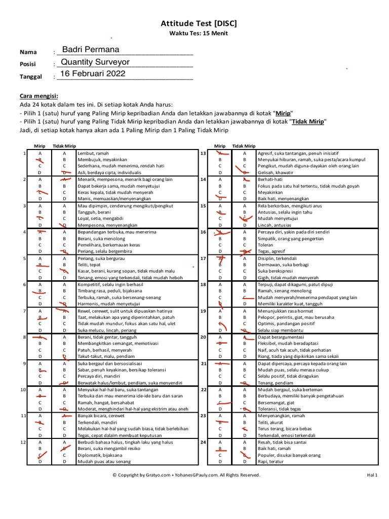 01 Form Assessment Attitude Test (DISC) | PDF