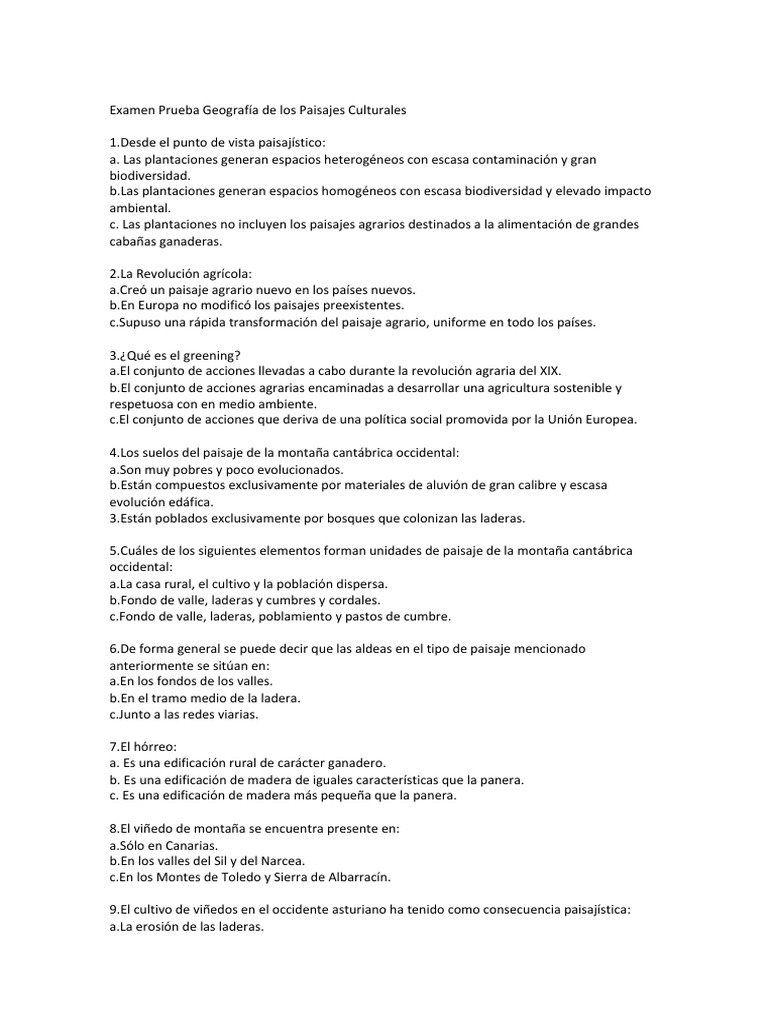 Examen de Geografía de Paisajes Culturales | PDF | Revolución ...