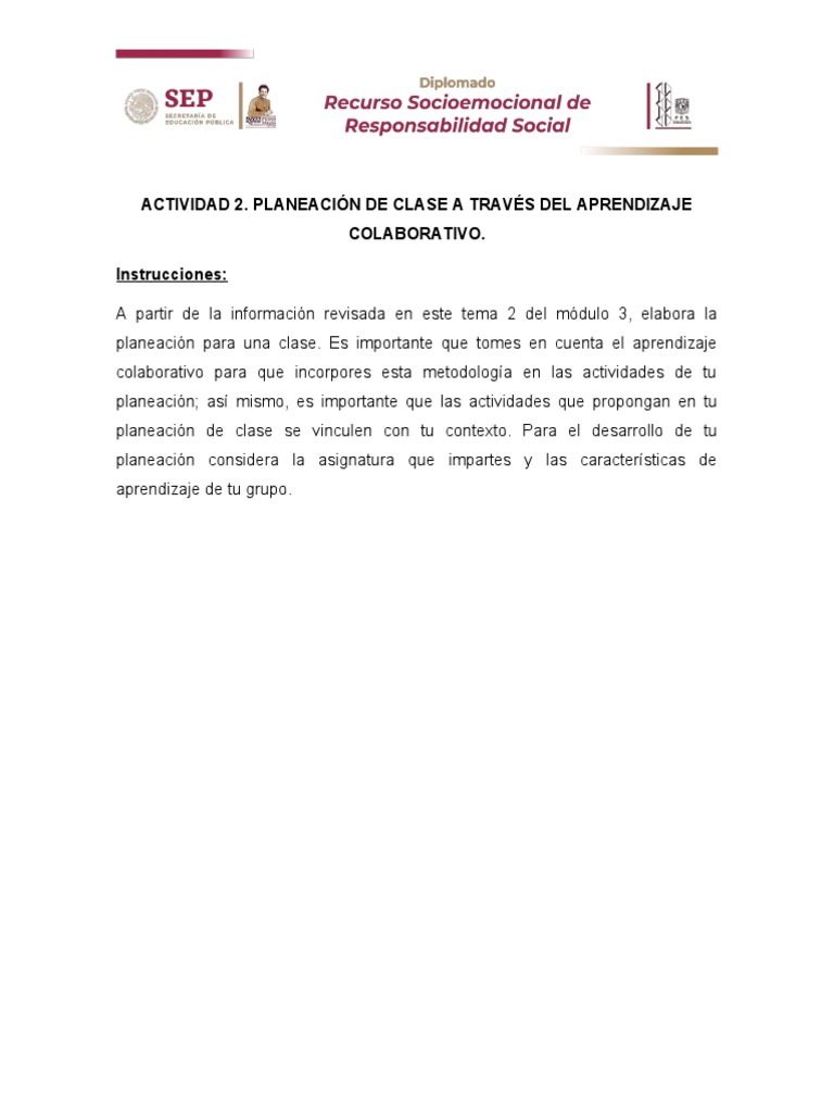 Actividad 2. Planeación de Clase (Aprendizaje Colaborativo) | PDF | Evaluación | Aprendizaje
