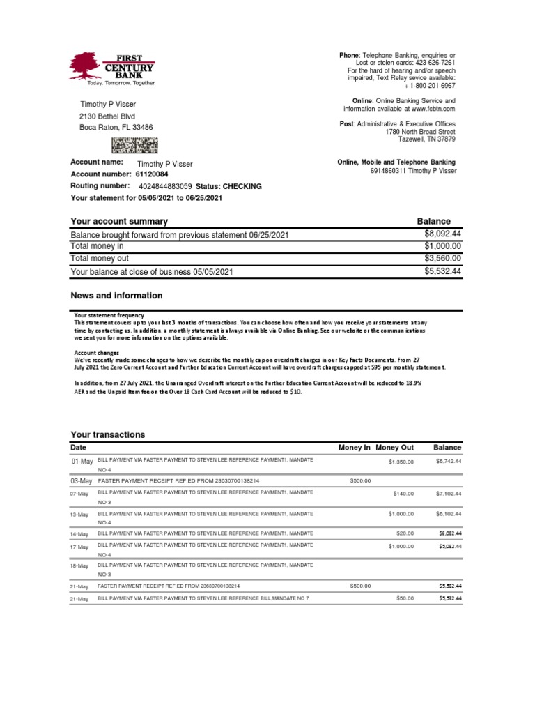 USA First Century Bank | PDF | Transaction Account | Overdraft