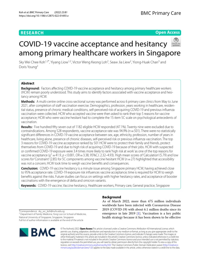 COVID-19 Vaccine Acceptance and Hesitancy Among Primary Healthcare ...