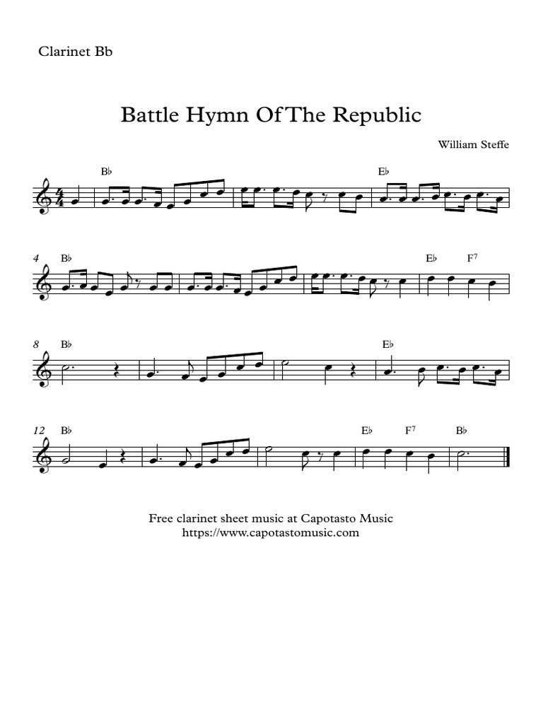 Battle Hymn of The Republic Clarinet Sheet Music | PDF
