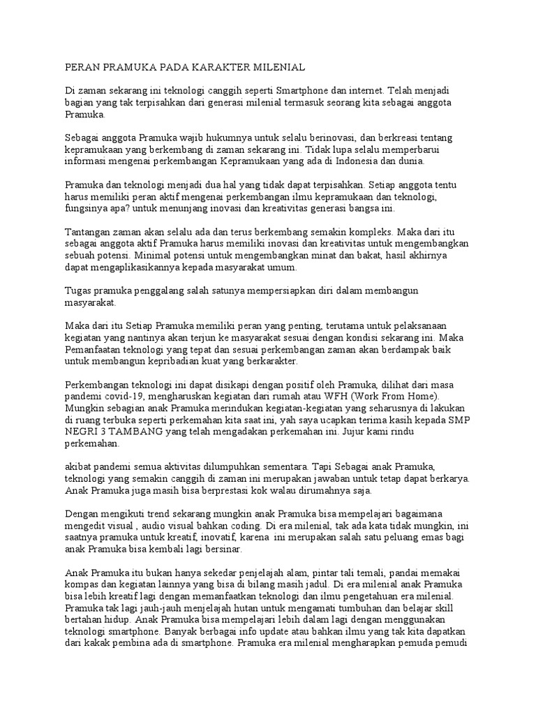 Pidato - Peran Pramuka Pada Karakter Milenial | PDF