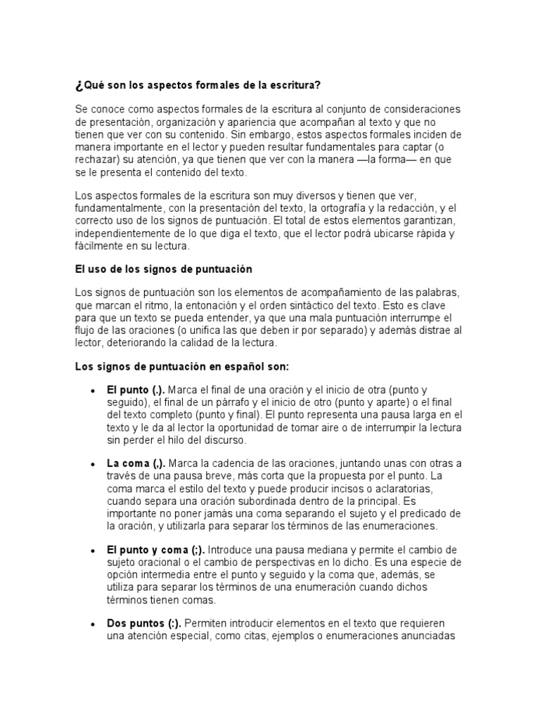 Aspectos Formales de La Escritura | PDF | Coma | Oración (Lingüística)