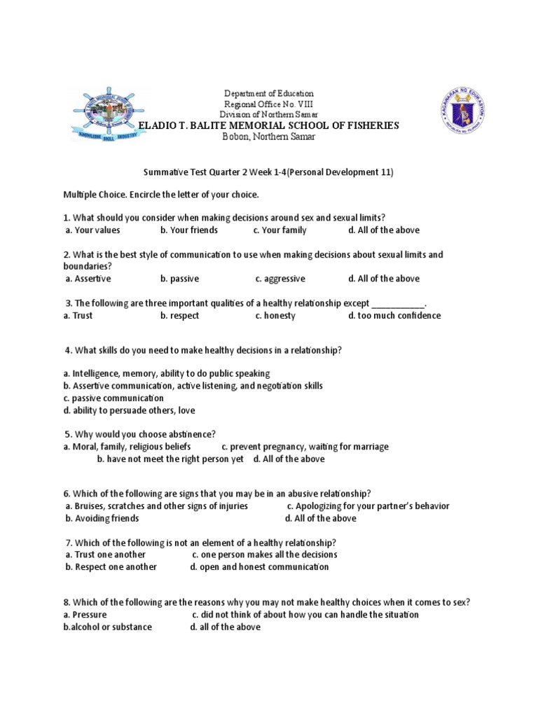 Personal Development Test | PDF | Interpersonal Relationships ...