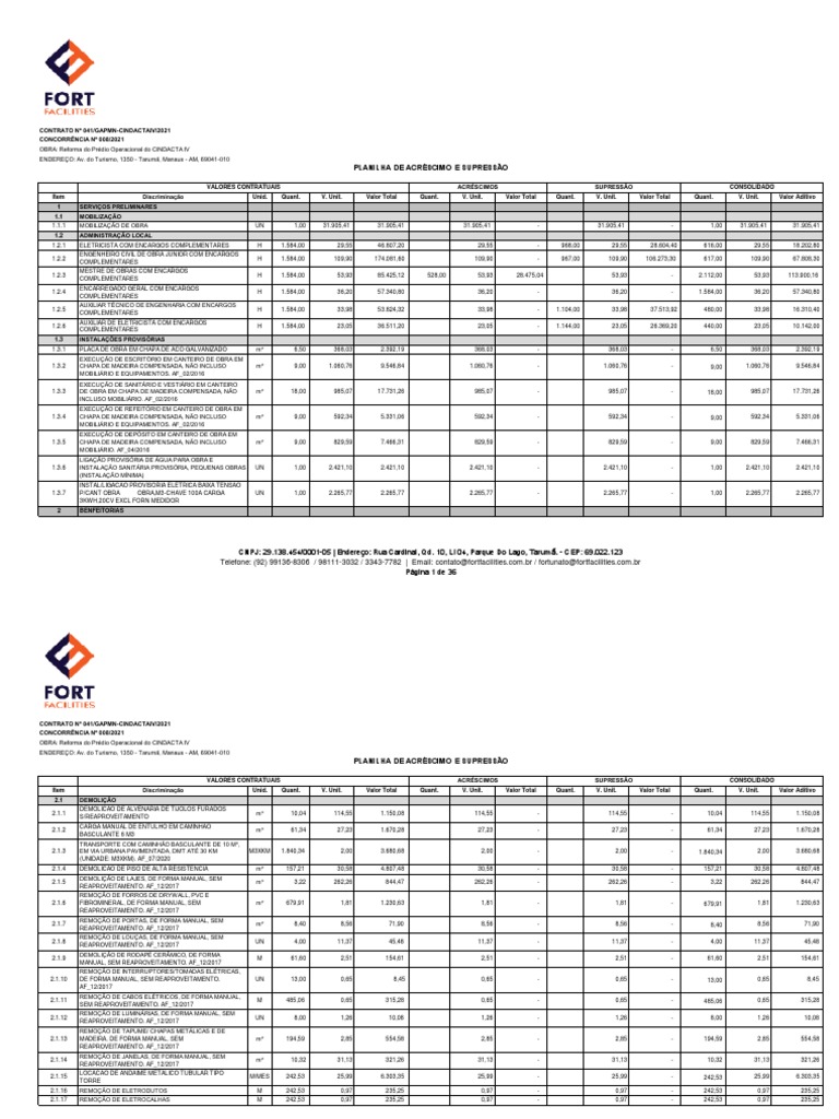 Planilha de Acrescimo e Decrescimo CC 008 2021 Operacional Cindacta ...