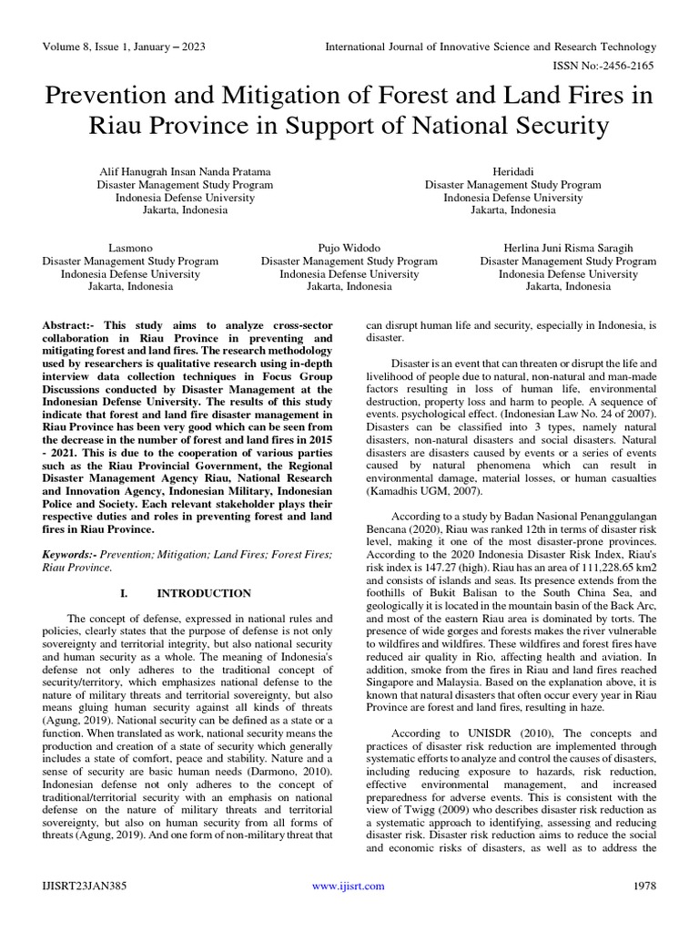 Prevention and Mitigation of Forest and Land Fires in Riau Province in ...