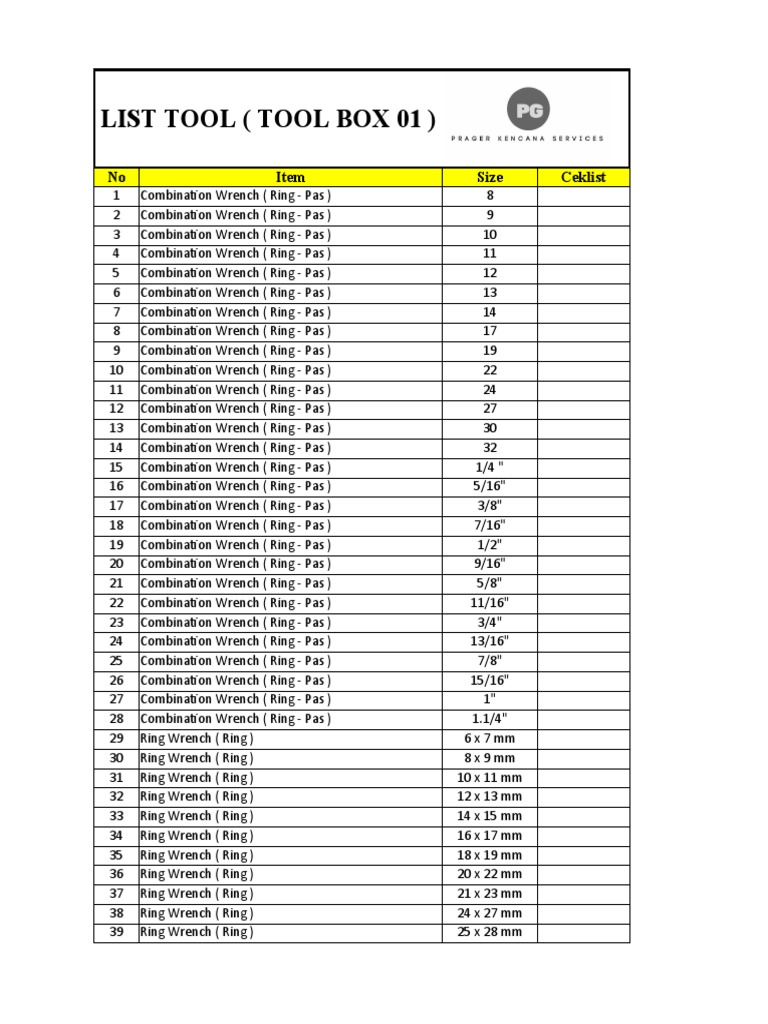 List Isi Tool Box | PDF | Machines | Tools