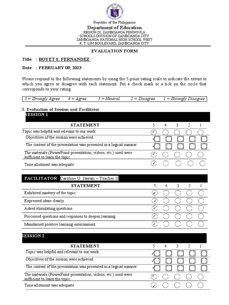 Boyetfernandez Evaluation Filipino | PDF | Learning | Teachers