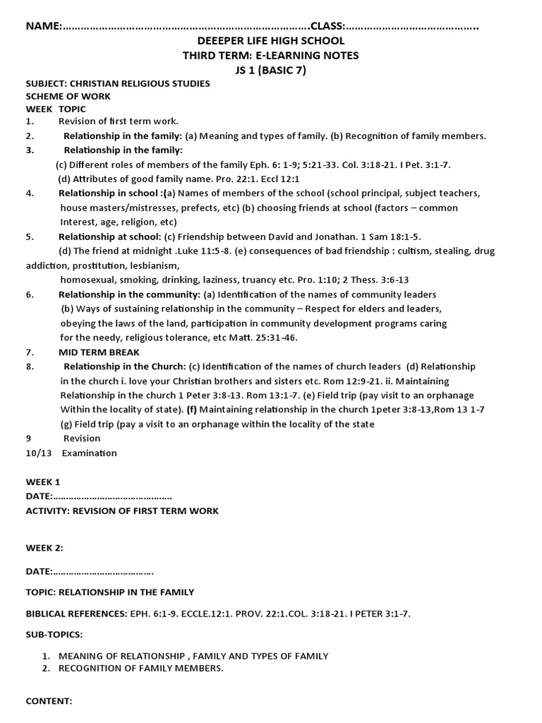 Basic 7 CRS 3rd Term | PDF | Family | David