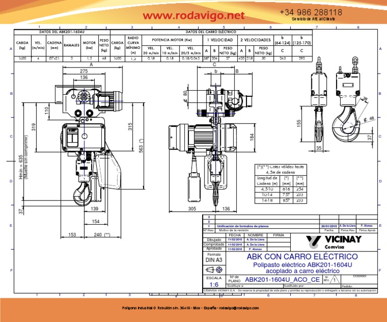 Plano Polipasto Electrico Abk201 1604u Vicinay | PDF
