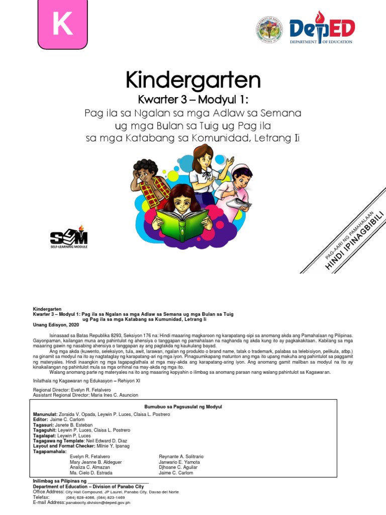 Kinder - q3 - Mod1 - Pag Ila Sa Ngalan Sa Mga Adlaw Sa Semana | PDF