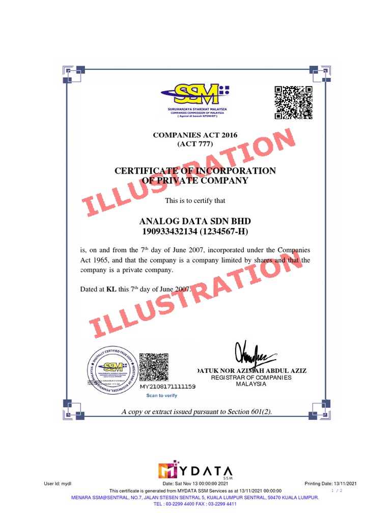 Sample Certificate of Incorporation Registration en CTC | PDF | Smartphone | Qr Code