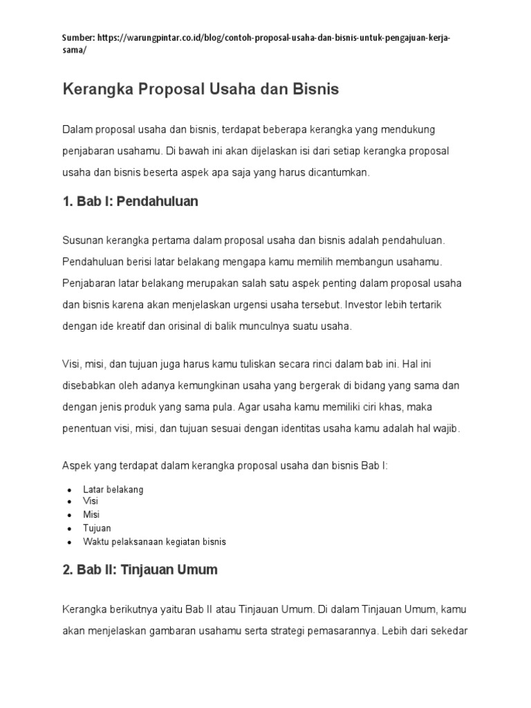 Kerangka Proposal Usaha Dan Bisnis | PDF | Karier & Perkembangan