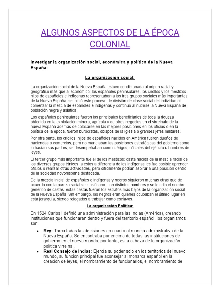 Algunos Aspectos de La Epoca Colonial | PDF | Nueva españa | España