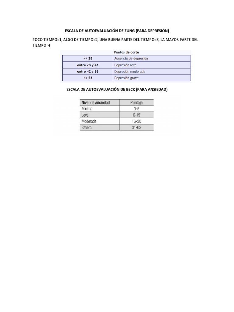 ESCALA DE AUTOEVALUACIÓN DE ZUNG y Ansiedad | PDF