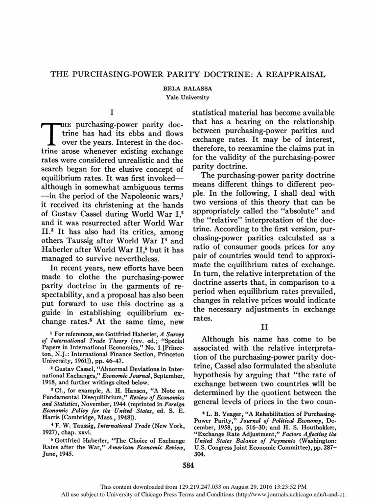 Balassa - 1964 | PDF | Cost Of Living | Purchasing Power Parity