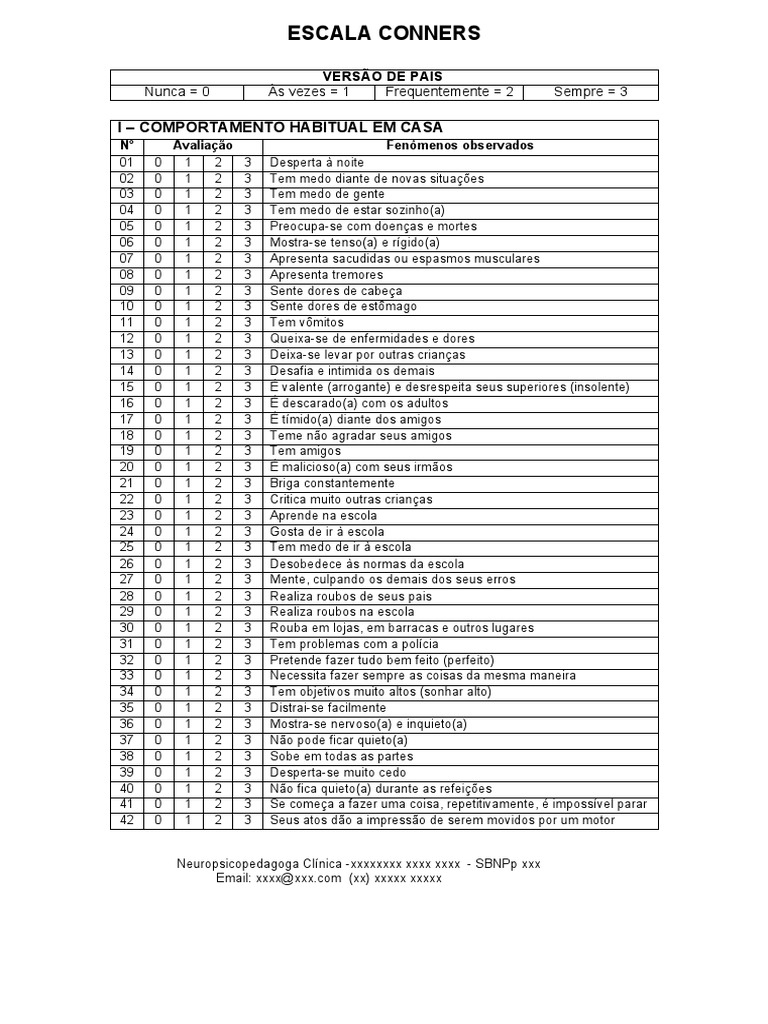 Escala Conners para Os Pais | PDF