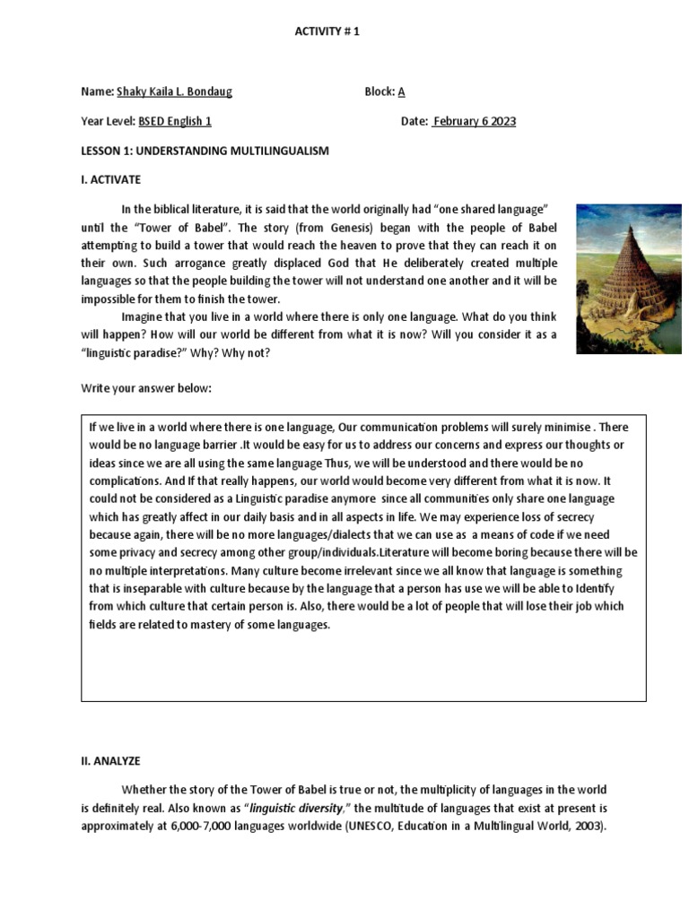 Elt 2 Activity 1 | PDF | Multilingualism | Linguistics