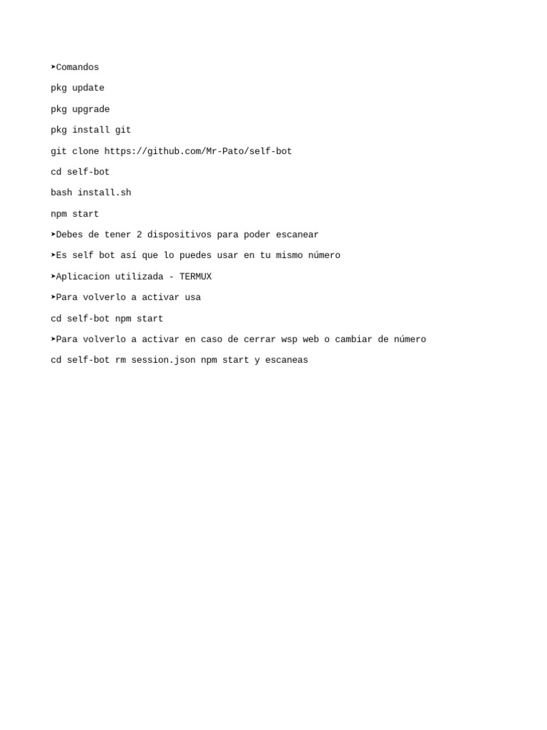 Guía de Instalación de Self Bot en Termux | PDF | Juegos y actividades