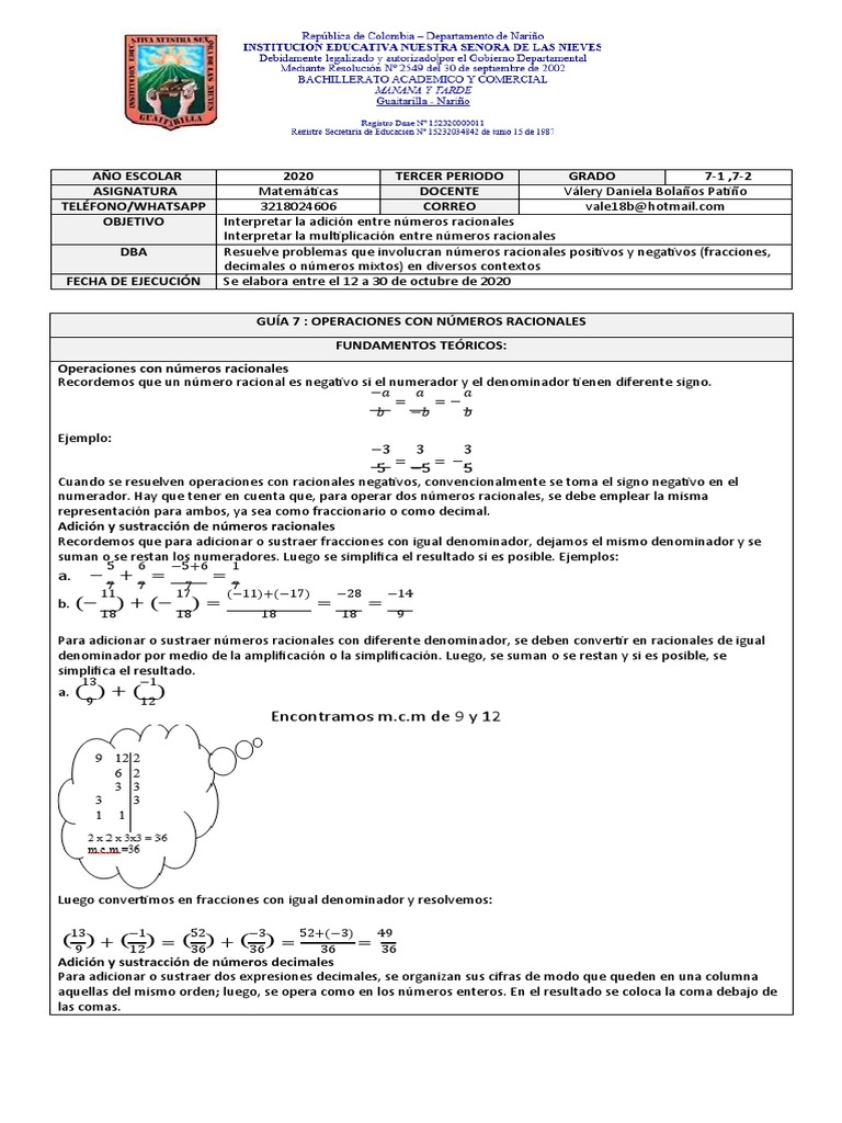 Guia7 SEPTIMO | PDF | Número racional | Entero