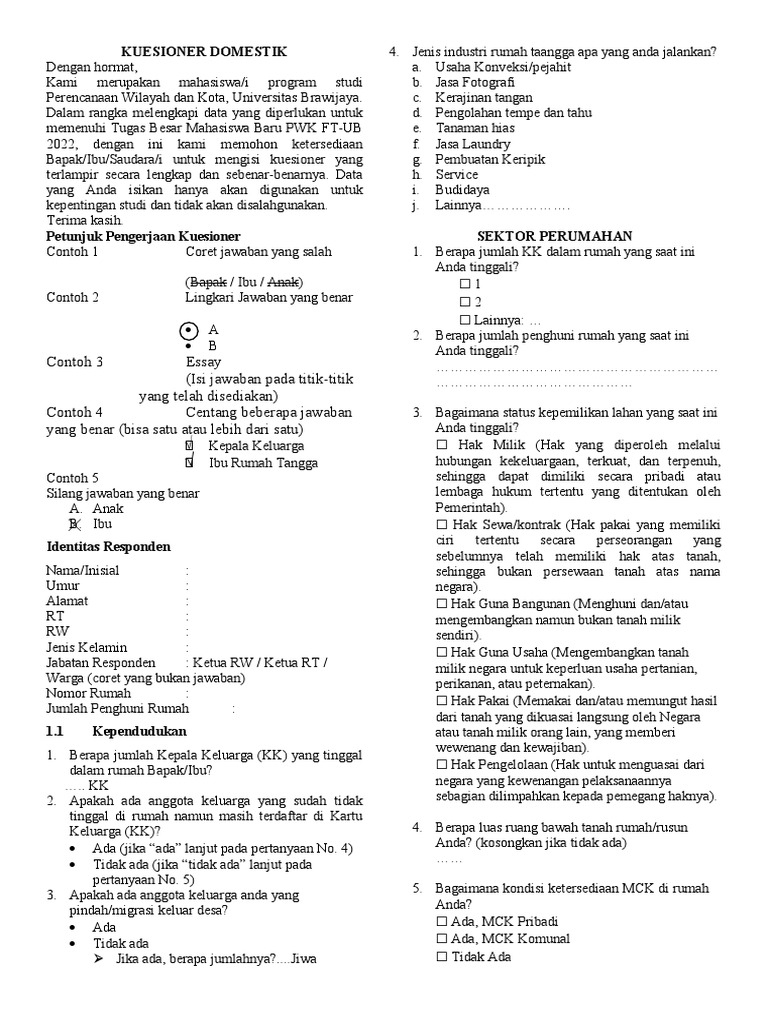 Form Kuesioner Print | PDF