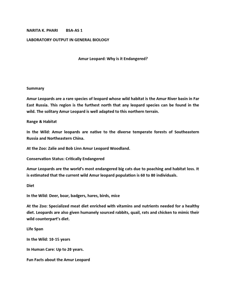 Amur Leopard - Endangered Species | PDF | Leopard | Organisms