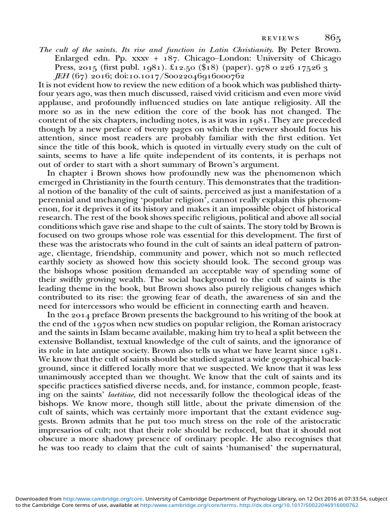 Rev Peter Brown The Cult of The Saints | PDF | Relic | Saint