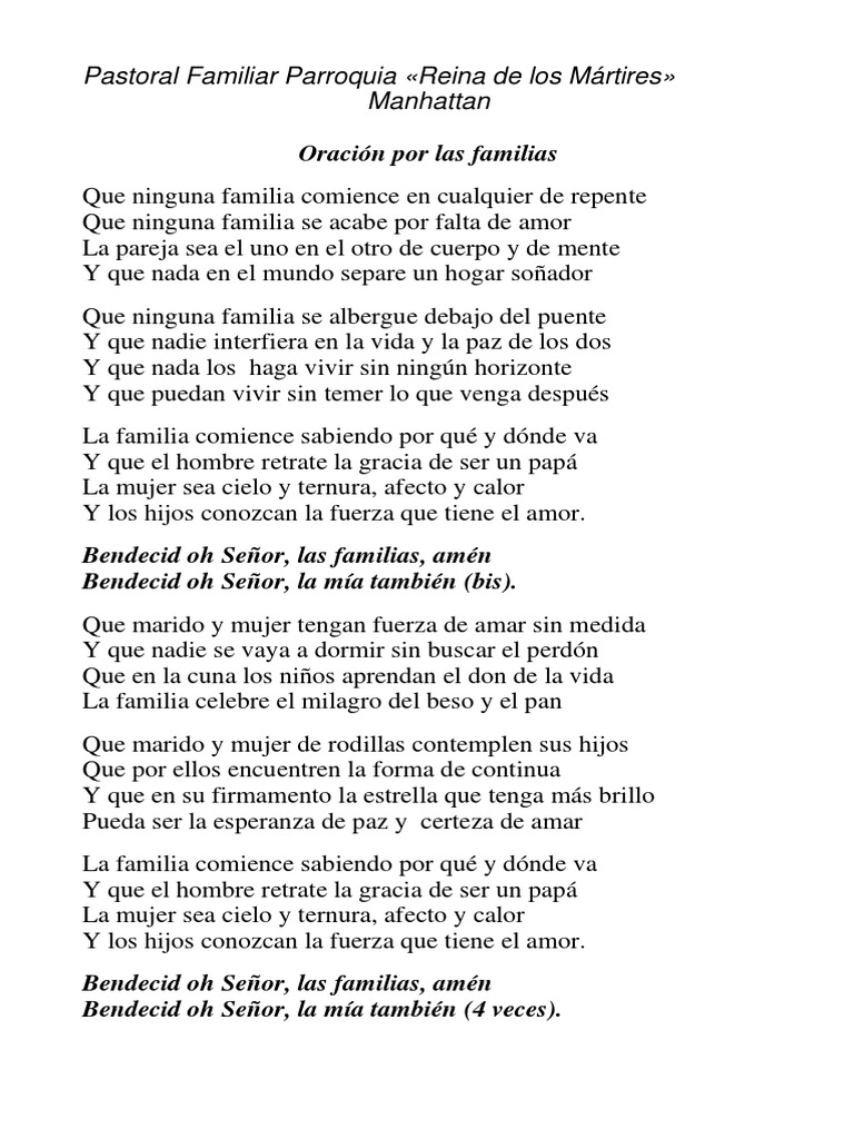 Oración Por La Familia Pdf Oración Amor