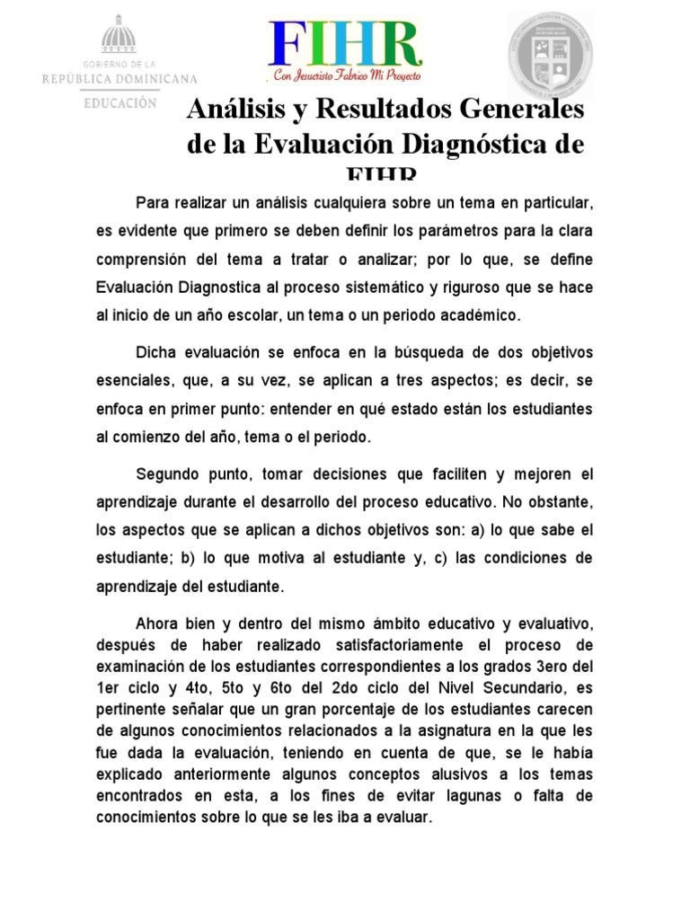 Analisis de La Evaluacion Diagnostica | PDF | Enseñando | Evaluación