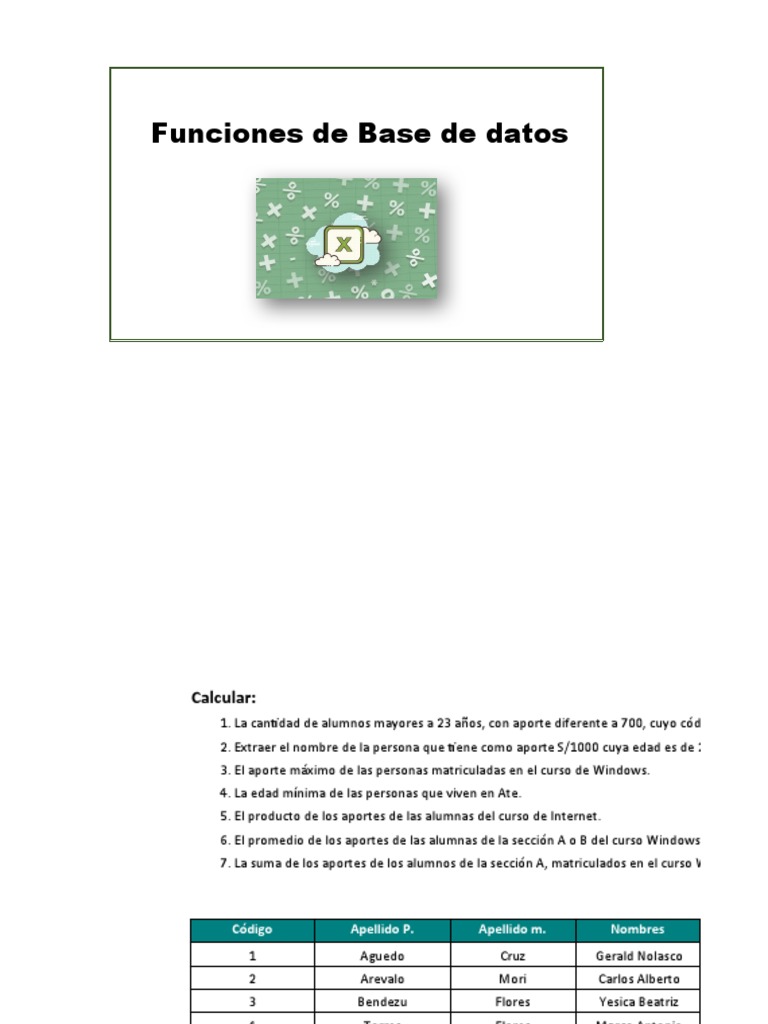 Funciones de Base de Datos en Excel | PDF