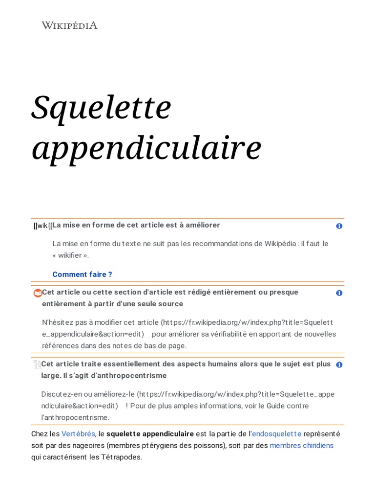 Anatomie du squelette appendiculaire | PDF | Appareil locomoteur ...