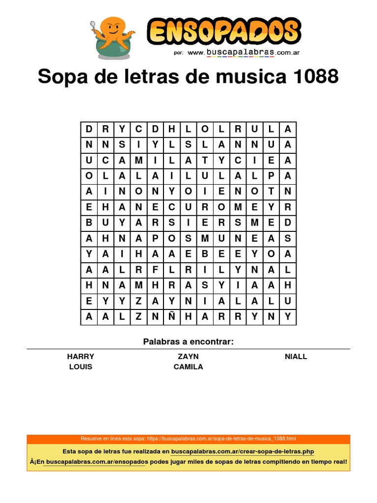 Sopa de Letras de Musica - 1088 | PDF