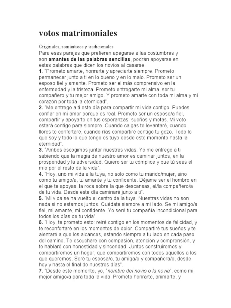 Votos Matrimoniales | PDF | Amor