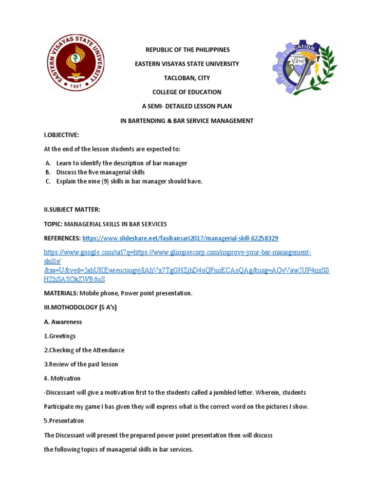 Bartending Lesson Plan | Download Free PDF | Lesson Plan | Cognitive Psychology