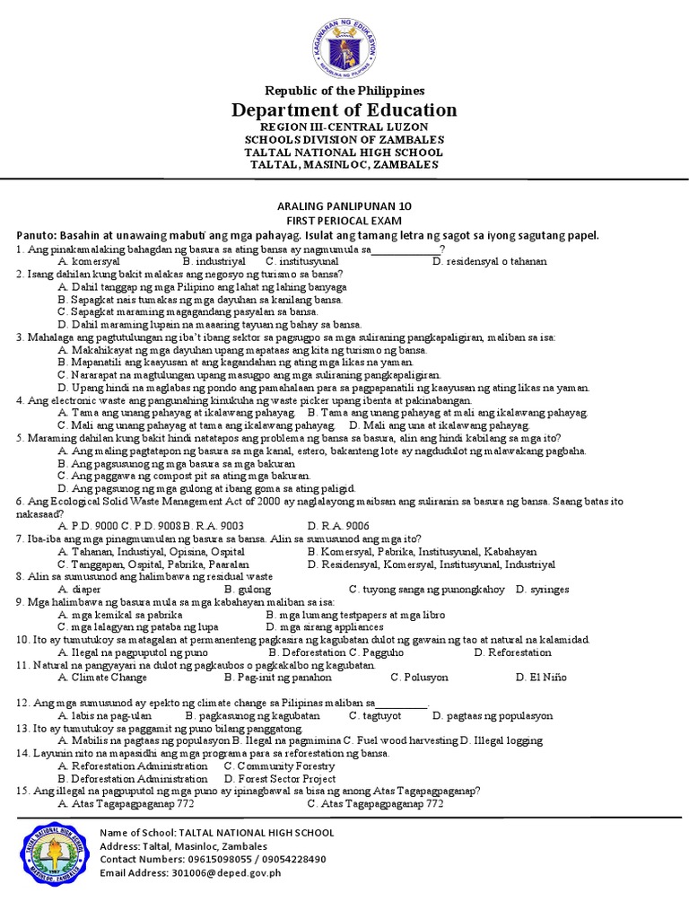 AP 10 1st Periodical Exam | PDF