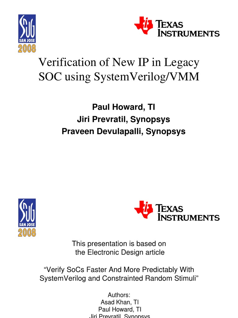 Verification of New Ip in Legacy Soc Using Systemverilog/Vmm Soc Using ...
