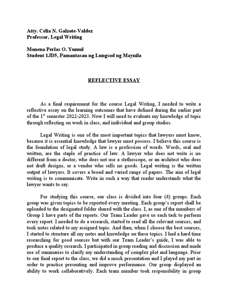 Reflection Paper in Legal Writing | PDF | Lawyer | Cognitive Science