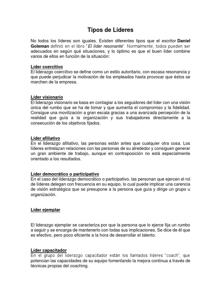 Tipos de Lideres | PDF | Liderazgo
