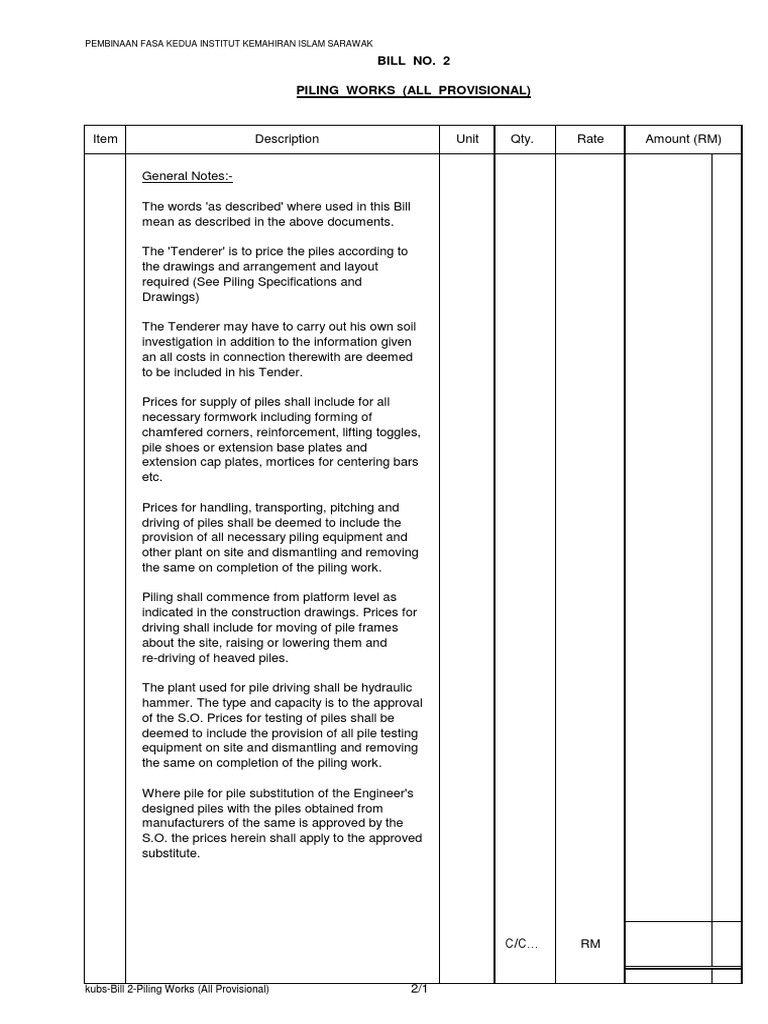 Piling Works All Provisional Pdf Deep Foundation Reinforced
