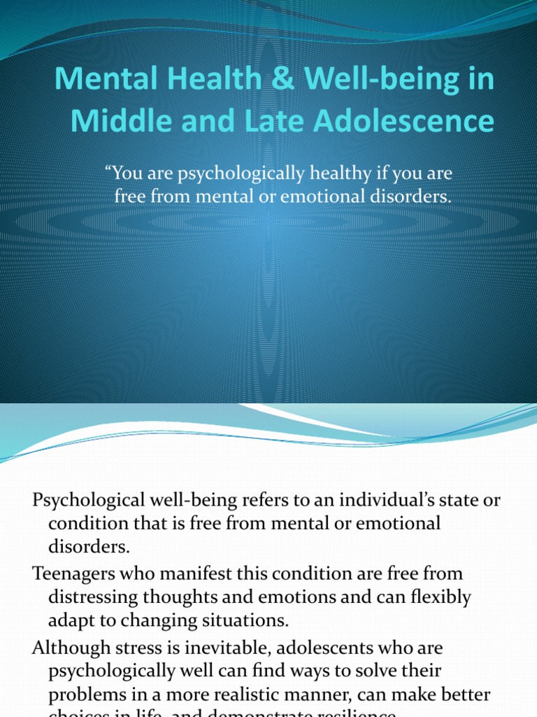 Mental Health Well Being in Middle and Late | PDF | Mental Disorder | Eating Disorder