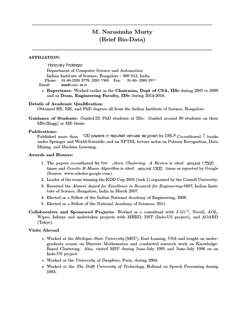 MNM CV Brief | PDF | Science | Computing