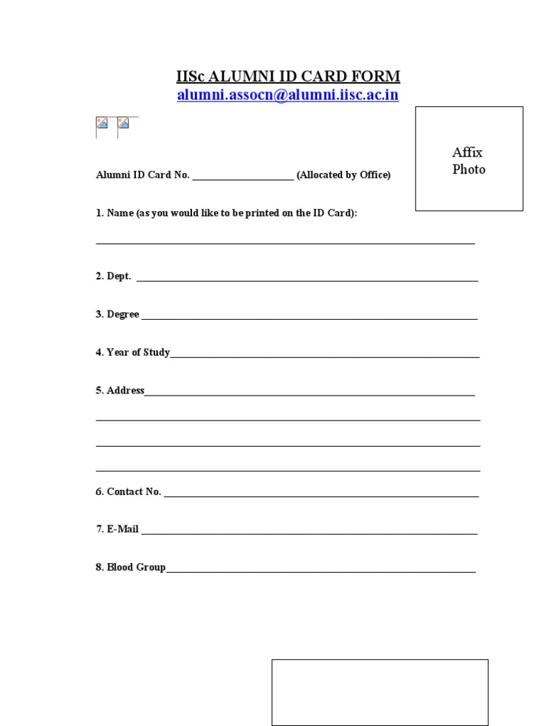 IISc ALUMNI ID CARD FORM | PDF